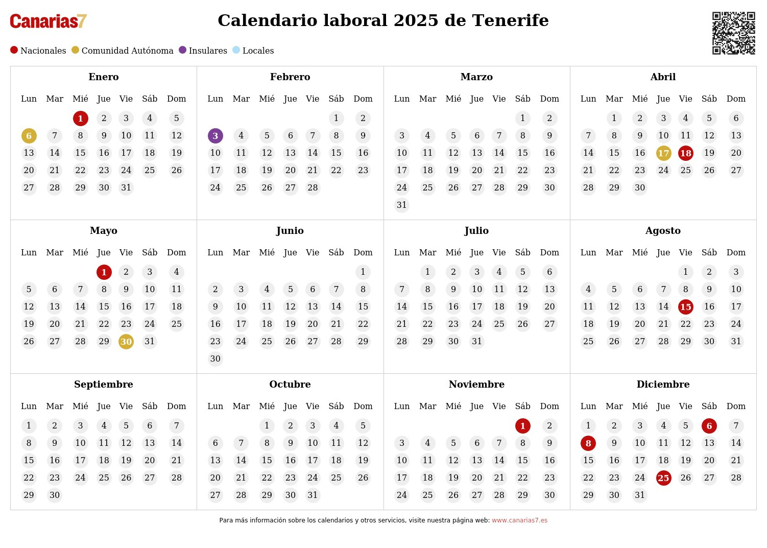 Calendario laboral 2025 de Tenerife | Canarias7